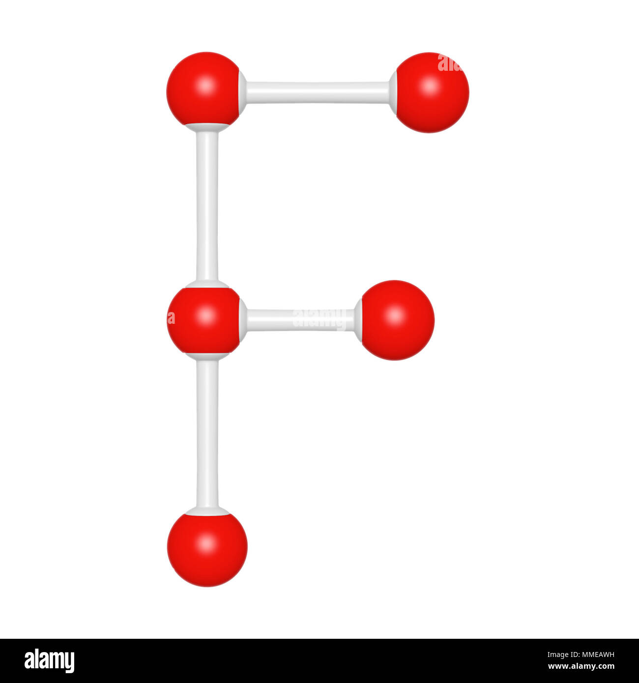 Molecule structure like capital letter F on white background, 3D ...