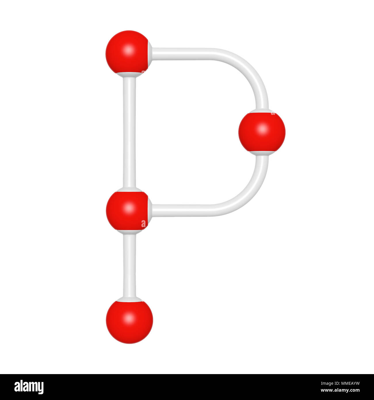 Molecule structure like capital letter P on white background, 3D ...