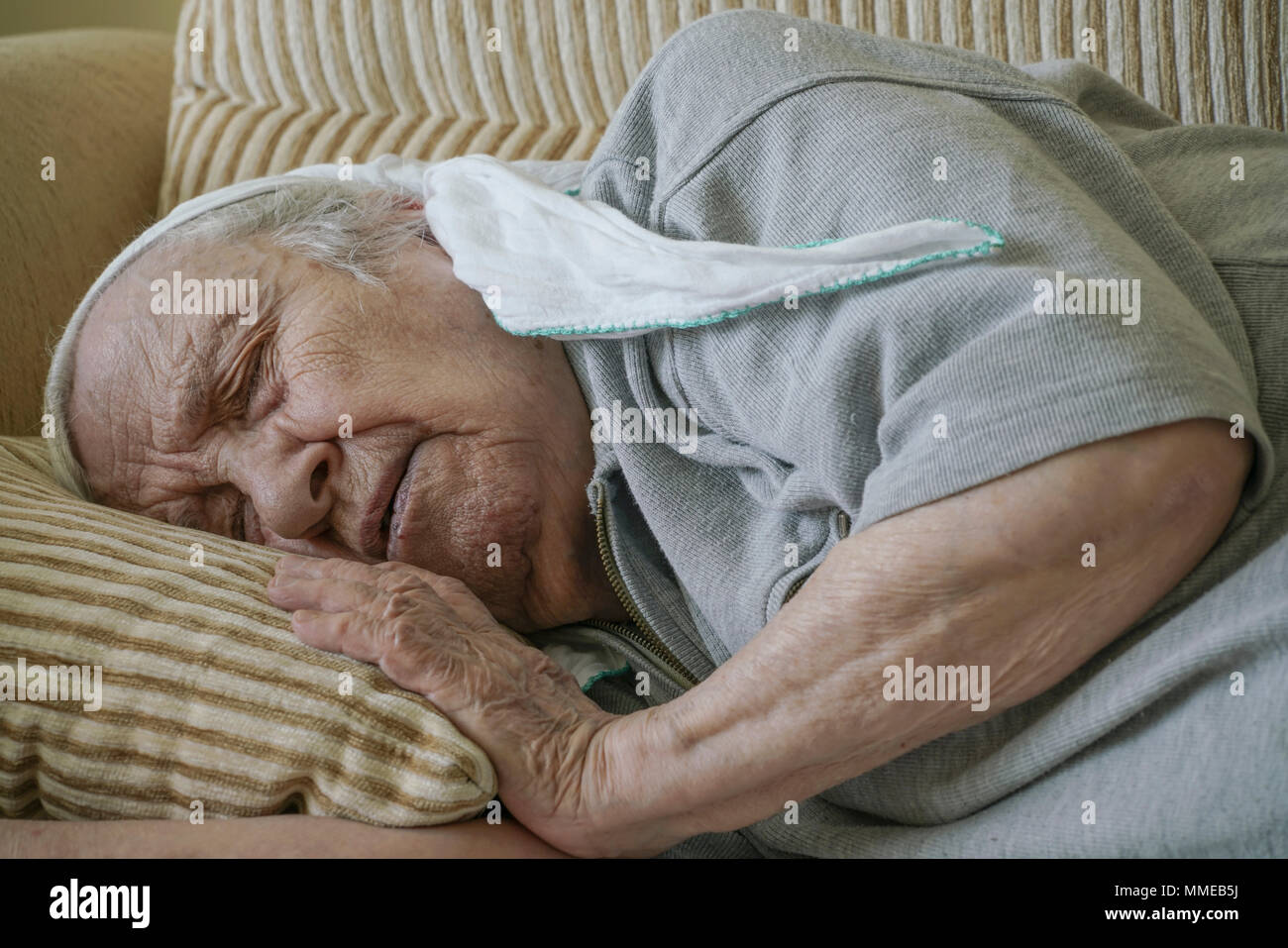 A senior woman napping on sofa Stock Photo - Alamy