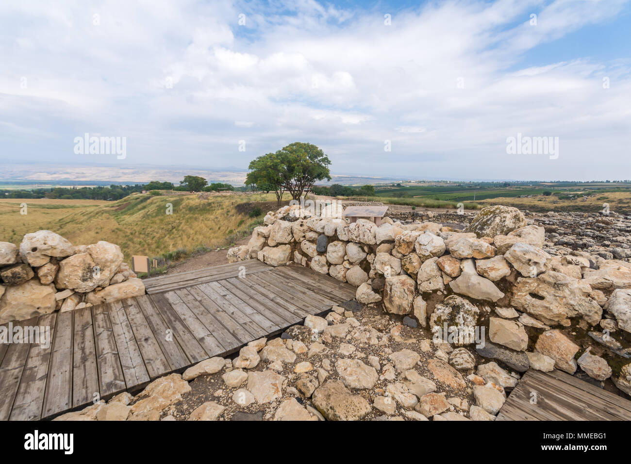 View of Israelite fortress remains, in Tel Hazor National Park, a ...