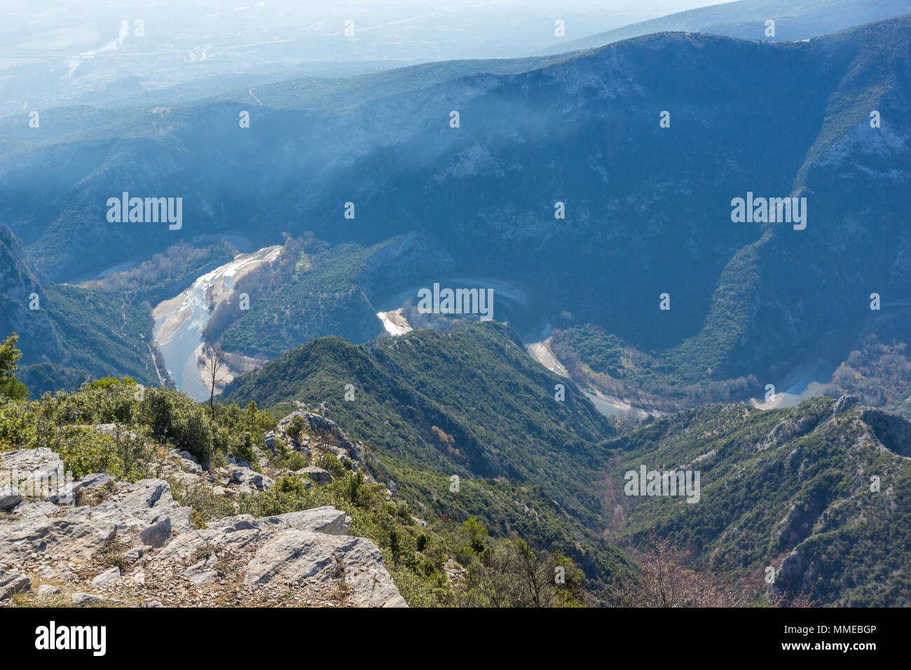 Meander of Nestos Gorge near town of Xanthi, East Macedonia and Thrace ...