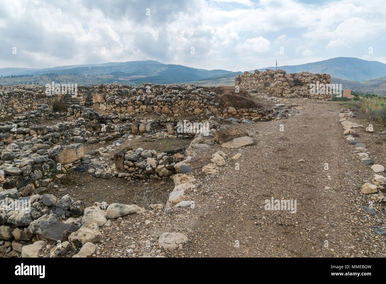 View of Israelite fortress remains, in Tel Hazor National Park, a ...