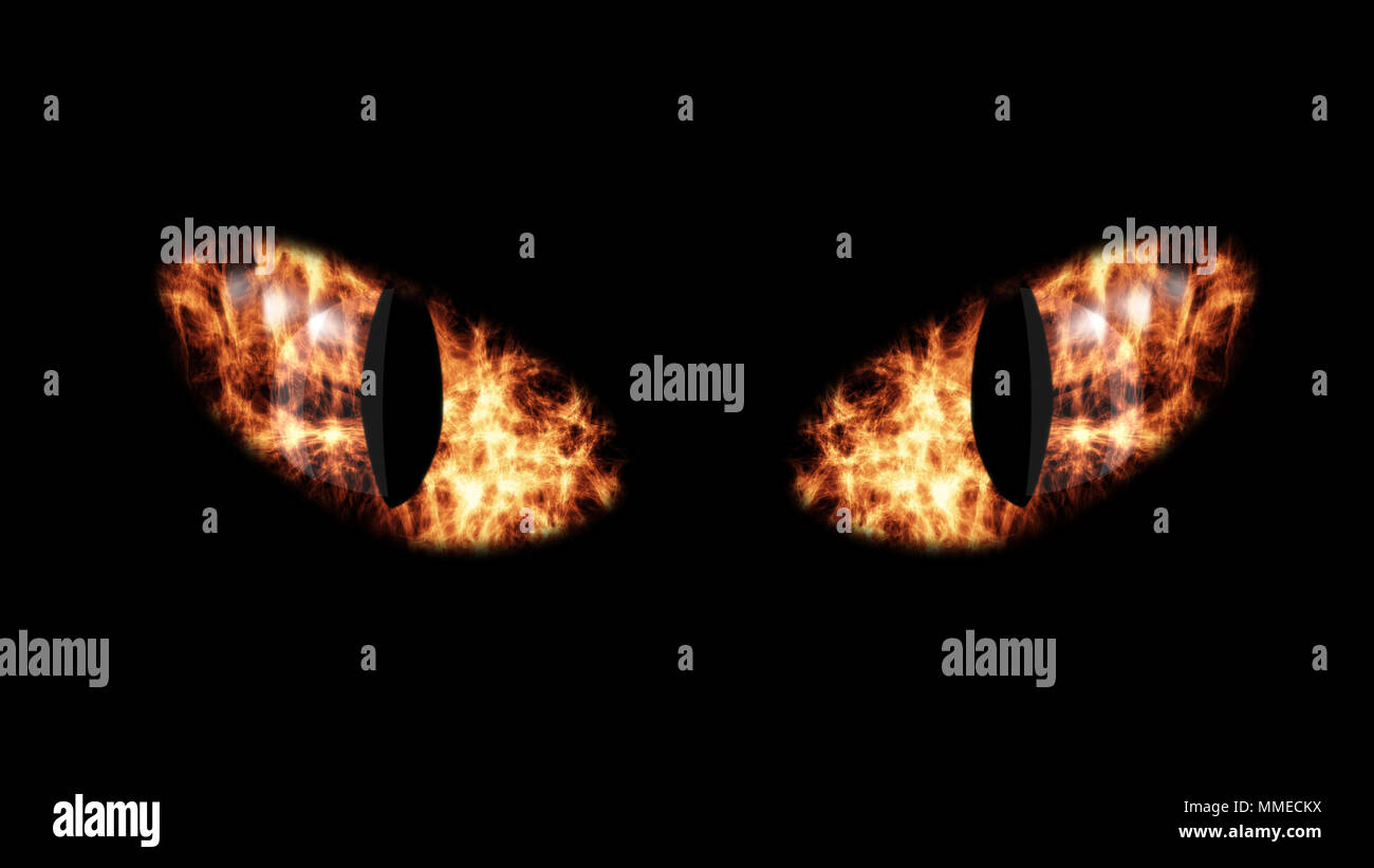 A creepy 3d illustration of furious white and orange cat`s eyes in the ...