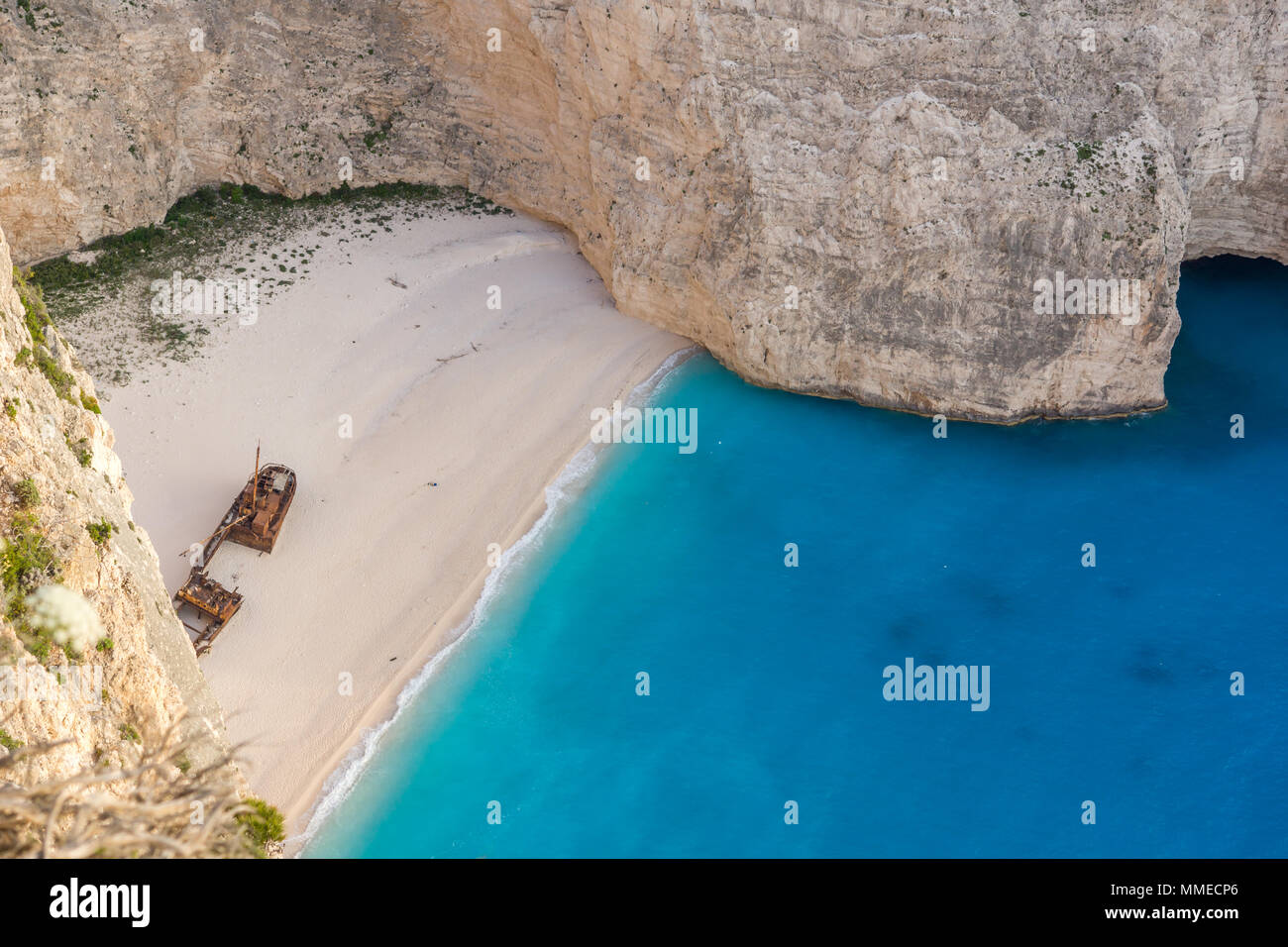 Blue waters of Navagio Shipwreck beach, Zakynthos, Greece Stock Photo ...
