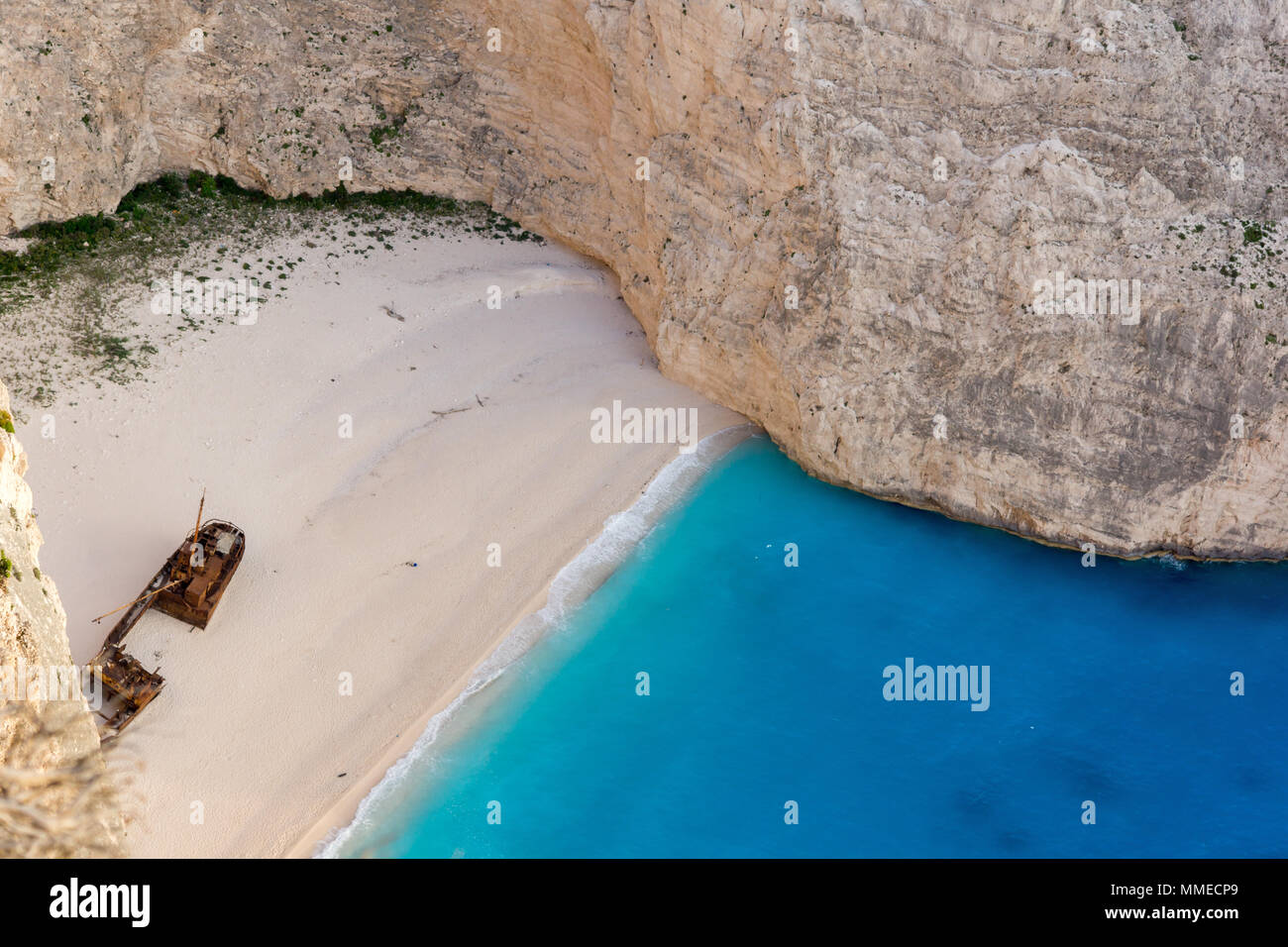 Blue waters of Navagio Shipwreck beach, Zakynthos, Greece Stock Photo ...
