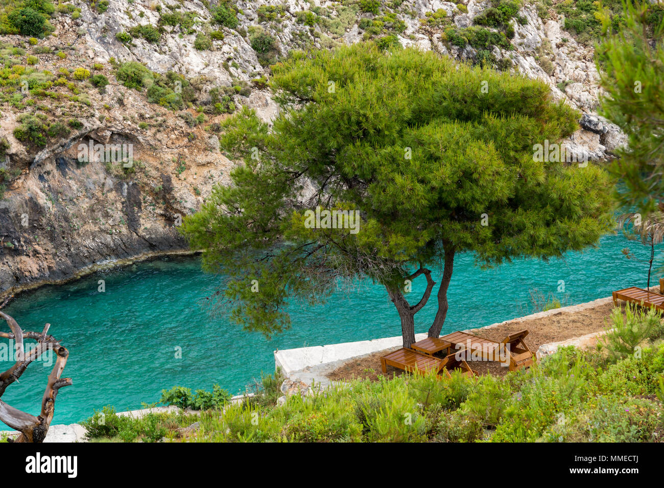 Amazing Panorama of Limnionas beach bay at Zakynthos island, Greece ...
