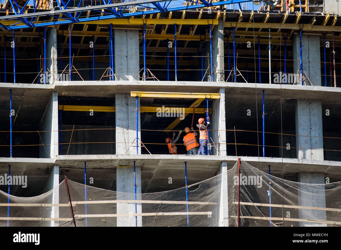 Close up of construction site of new concrete building with ...