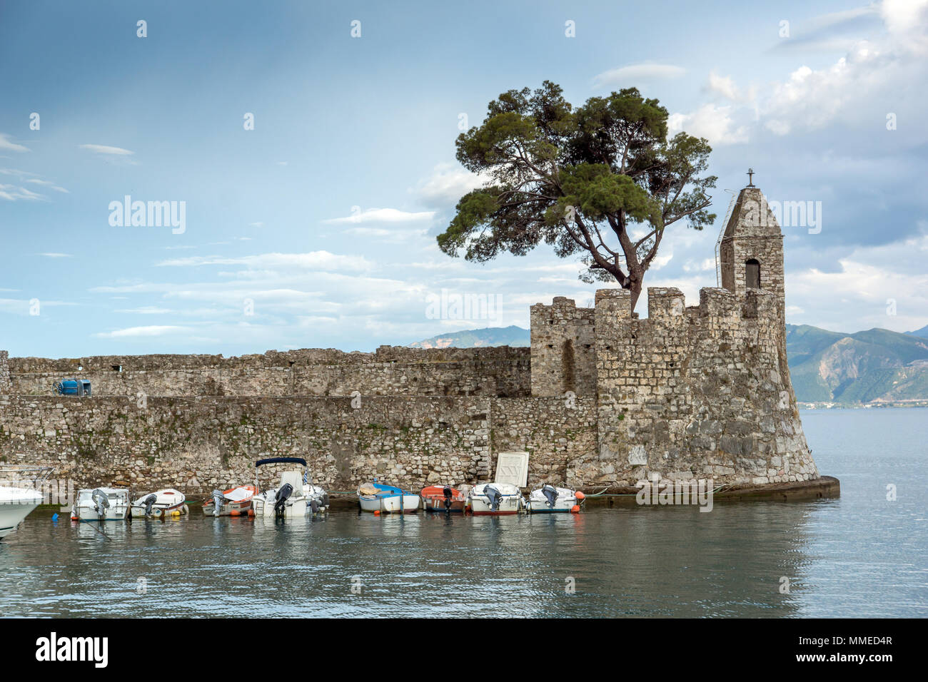 Fortification at the port of Nafpaktos town, Western Greece Stock Photo ...