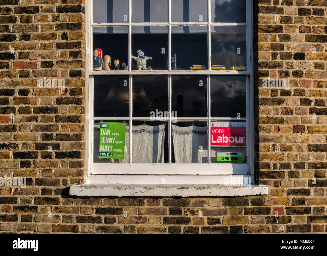 London Greenwich. Election posters for Labour Party & Green Party and ...