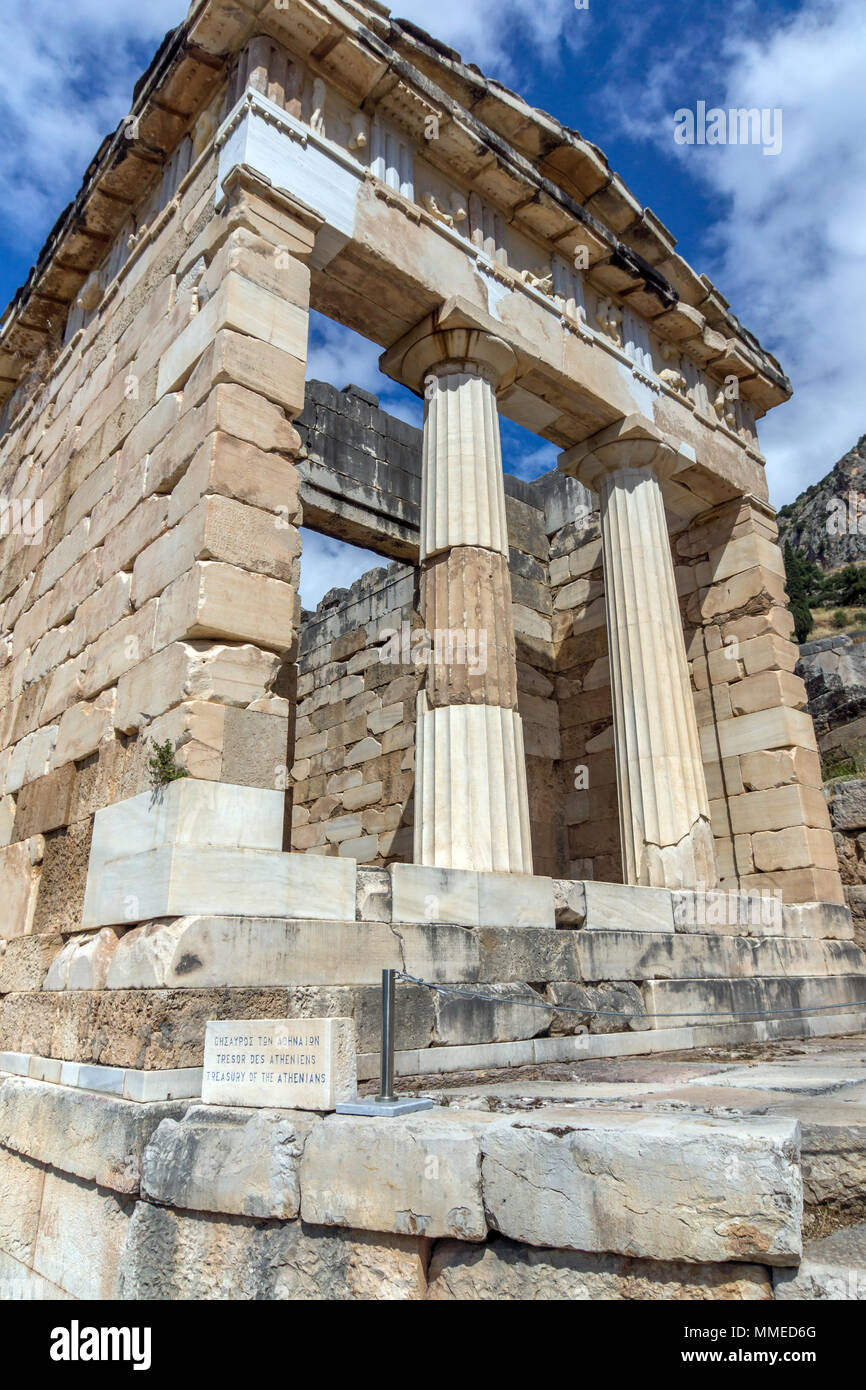 Building of Treasury of Athens in Ancient Greek archaeological site of ...