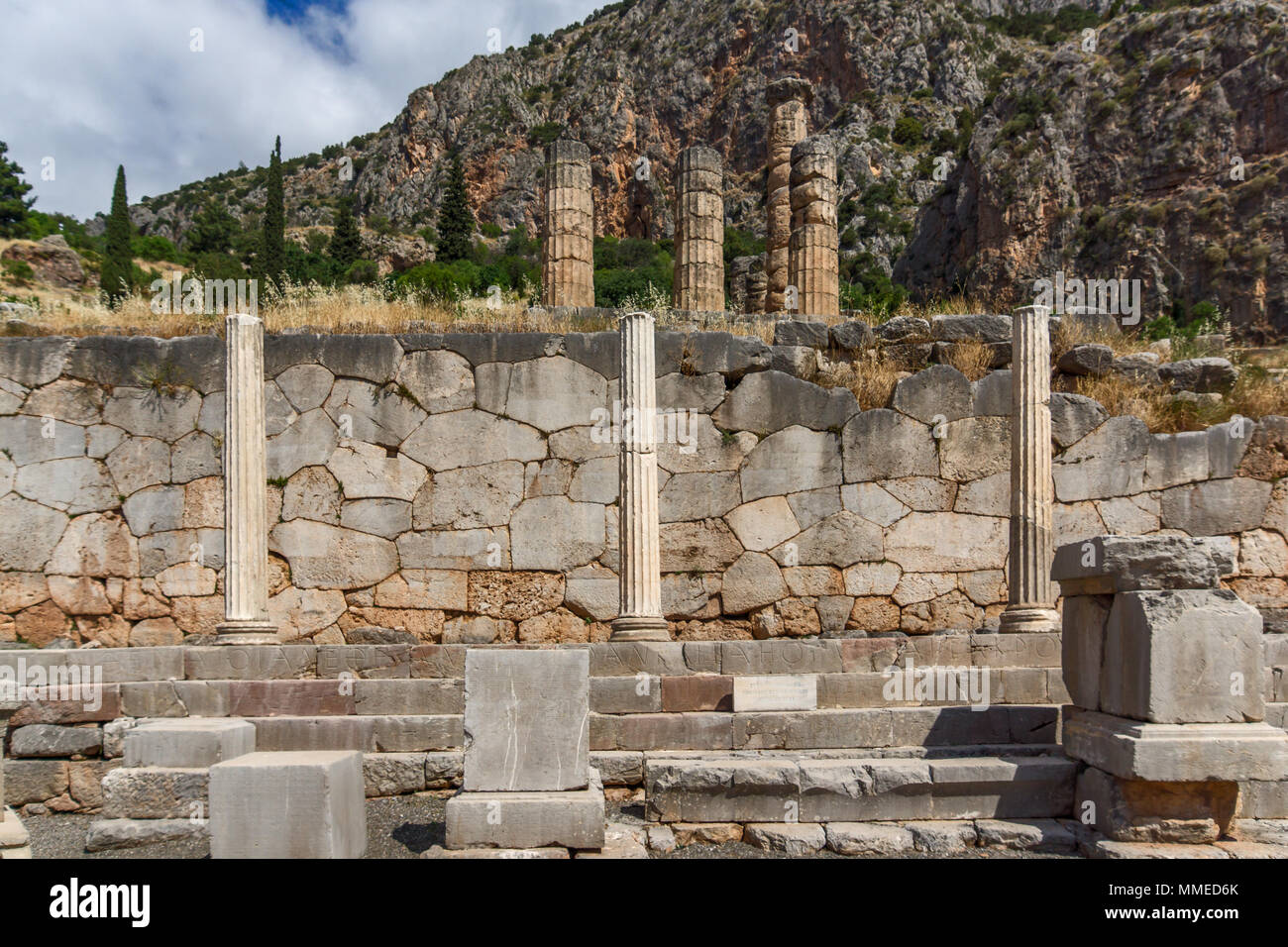Columns in in Ancient Greek archaeological site of Delphi, Central ...