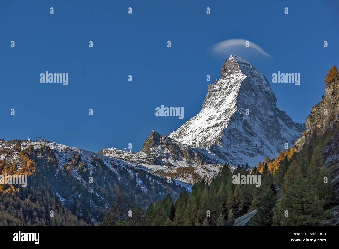 Winter view of mount Matterhorn, Canton of Valais, Alps, Switzerland ...