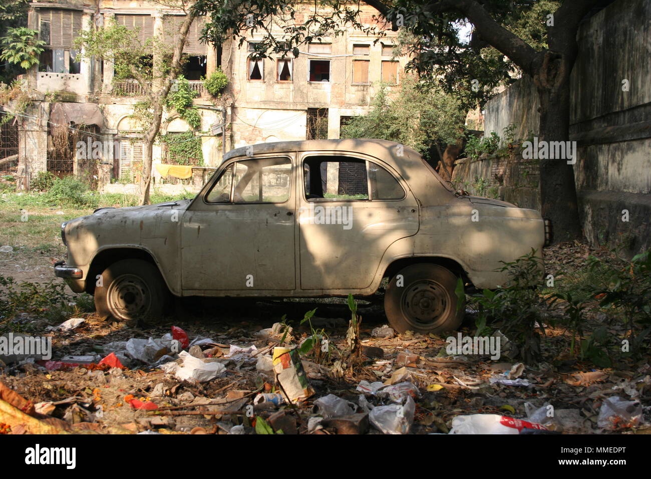 Old Ambassador Car Abandoned in Pile of Rubbish Outside Ramshakle House ...