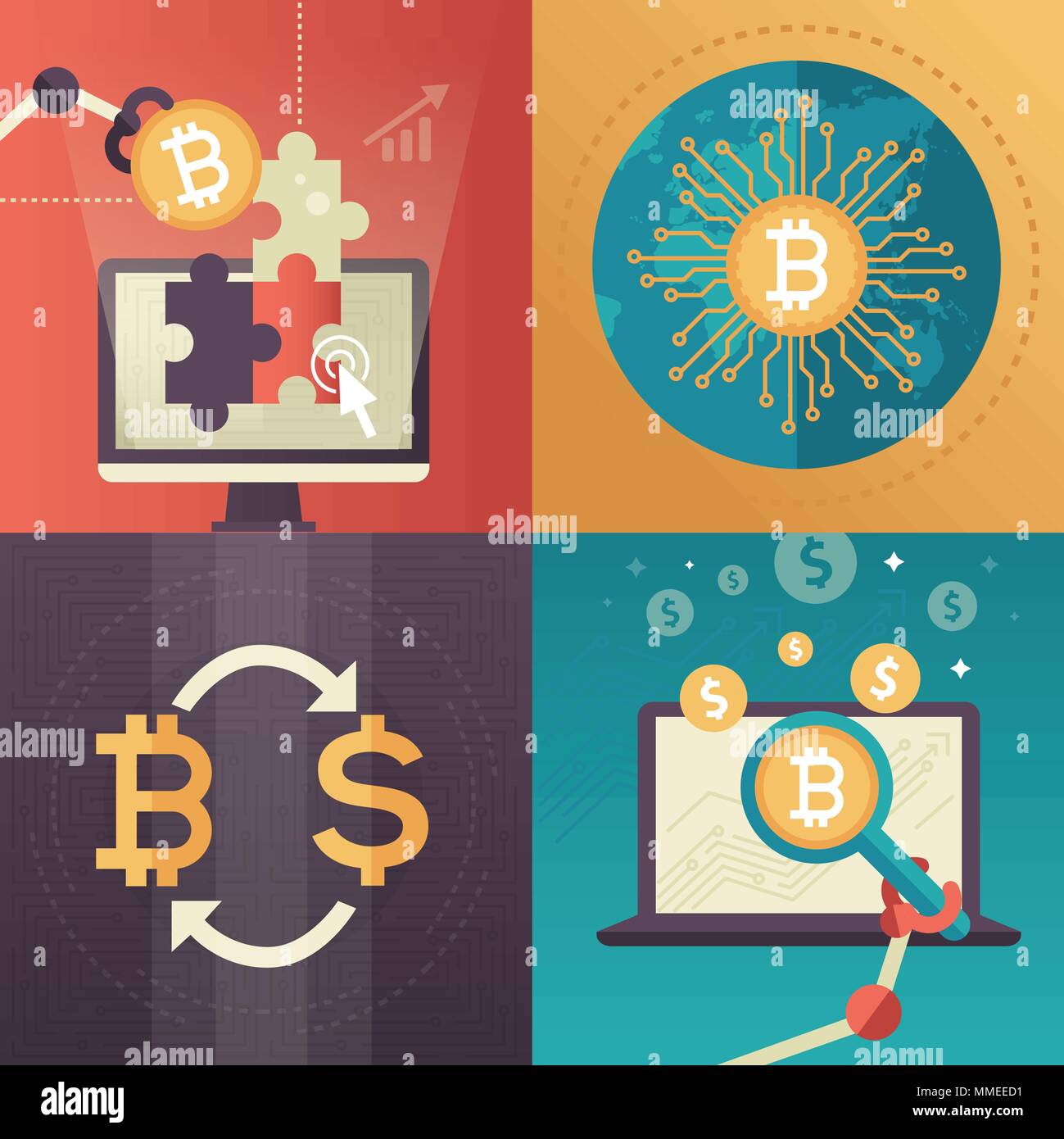 Cryptocurrency - set of colorful flat design style infographics ...