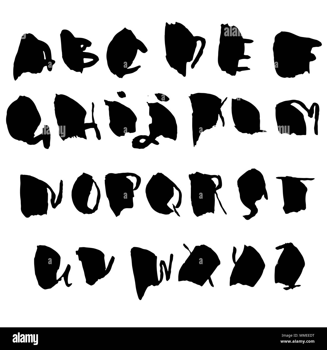 Grunge distress font. Modern dry brush ink letters. Handwritten ...