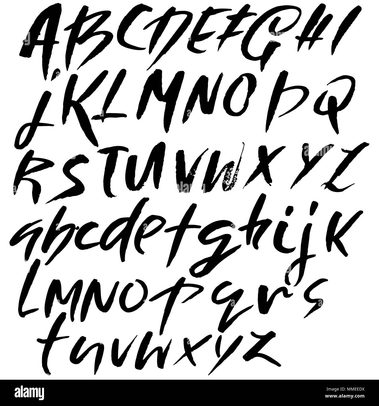 Grunge distress font. Modern dry brush ink letters. Handwritten ...