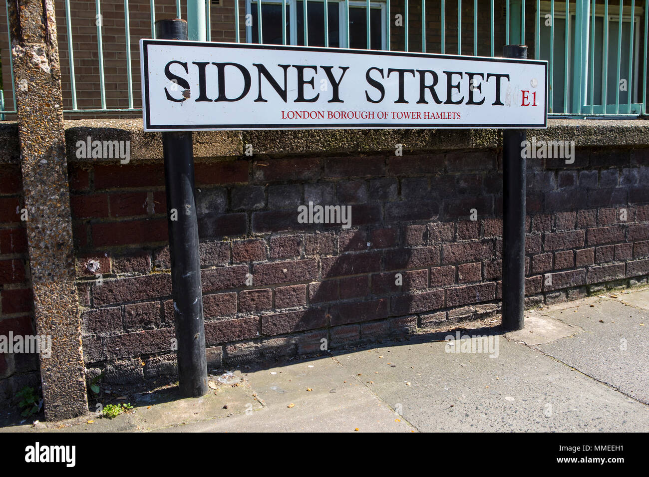 A street sign for Sidney Street in the East End of London, UK. The ...
