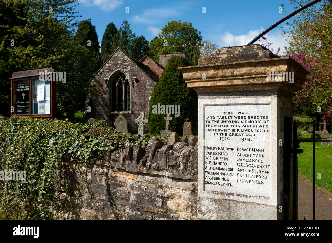 War memorial on gateway to Holy Cross Church, Moreton Morrell ...