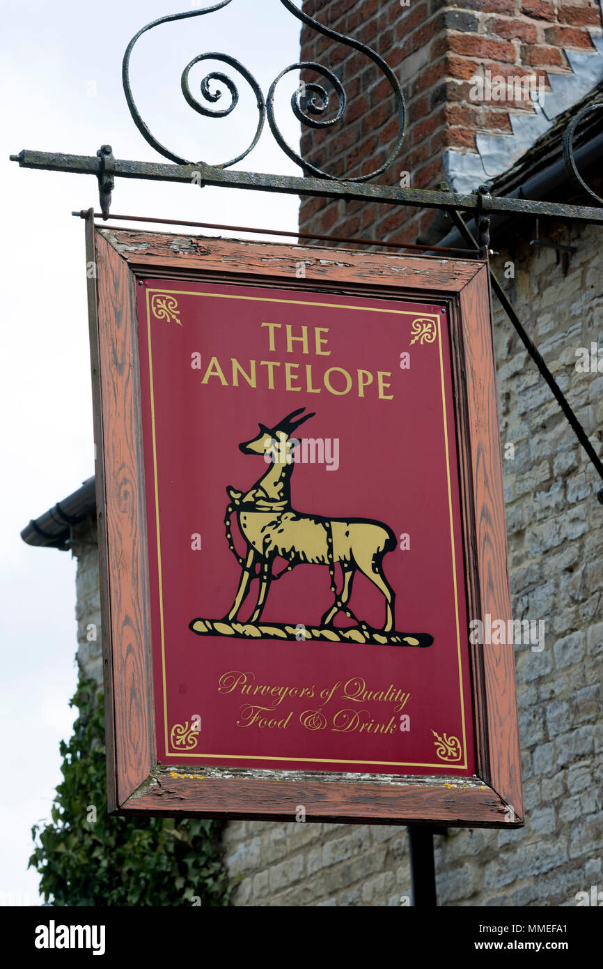 The Antelope pub sign, Lighthorne, Warwickshire, England, UK Stock ...