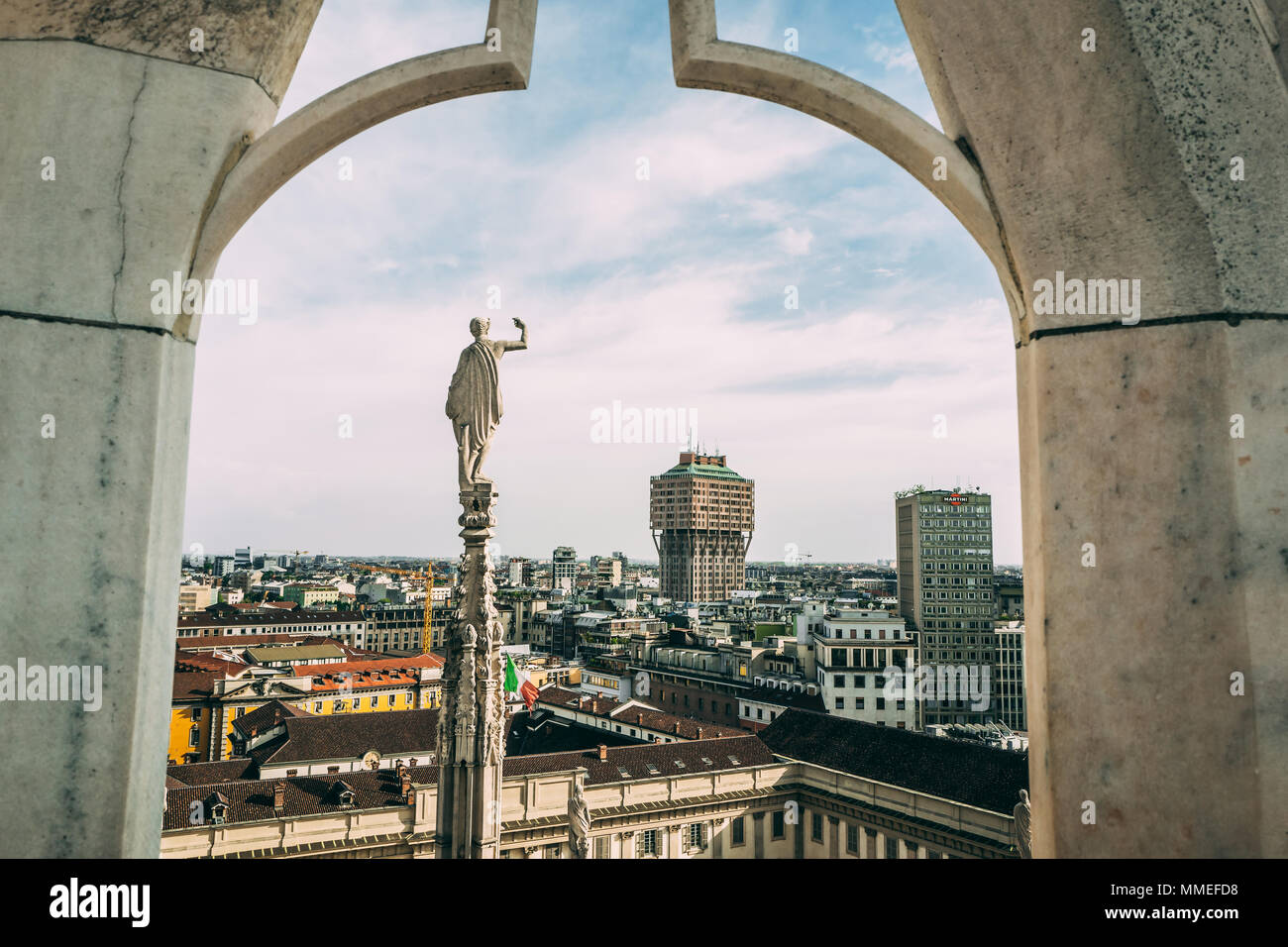 The panoramic view from the top of Duomo cathedral in Milan, Italy ...