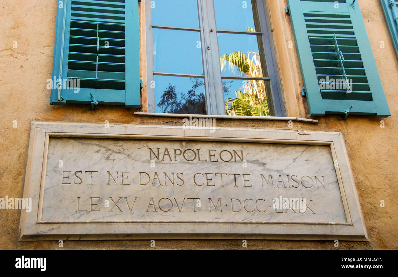 Plaque above the door of a building in the centre of Ajaccio, Corsica ...
