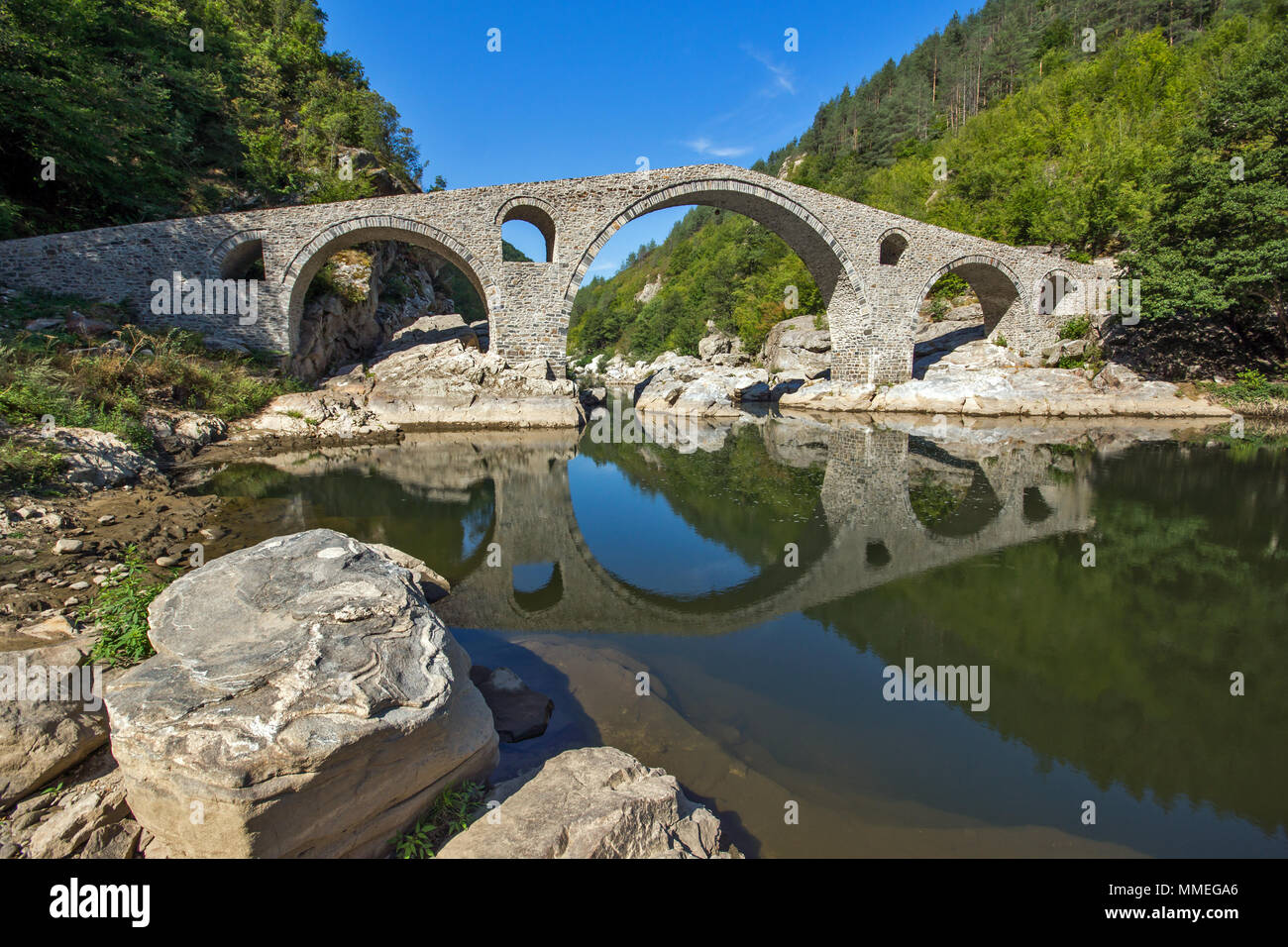 Amazing Reflection of Devil's Bridge in Arda river, Kardzhali Region ...