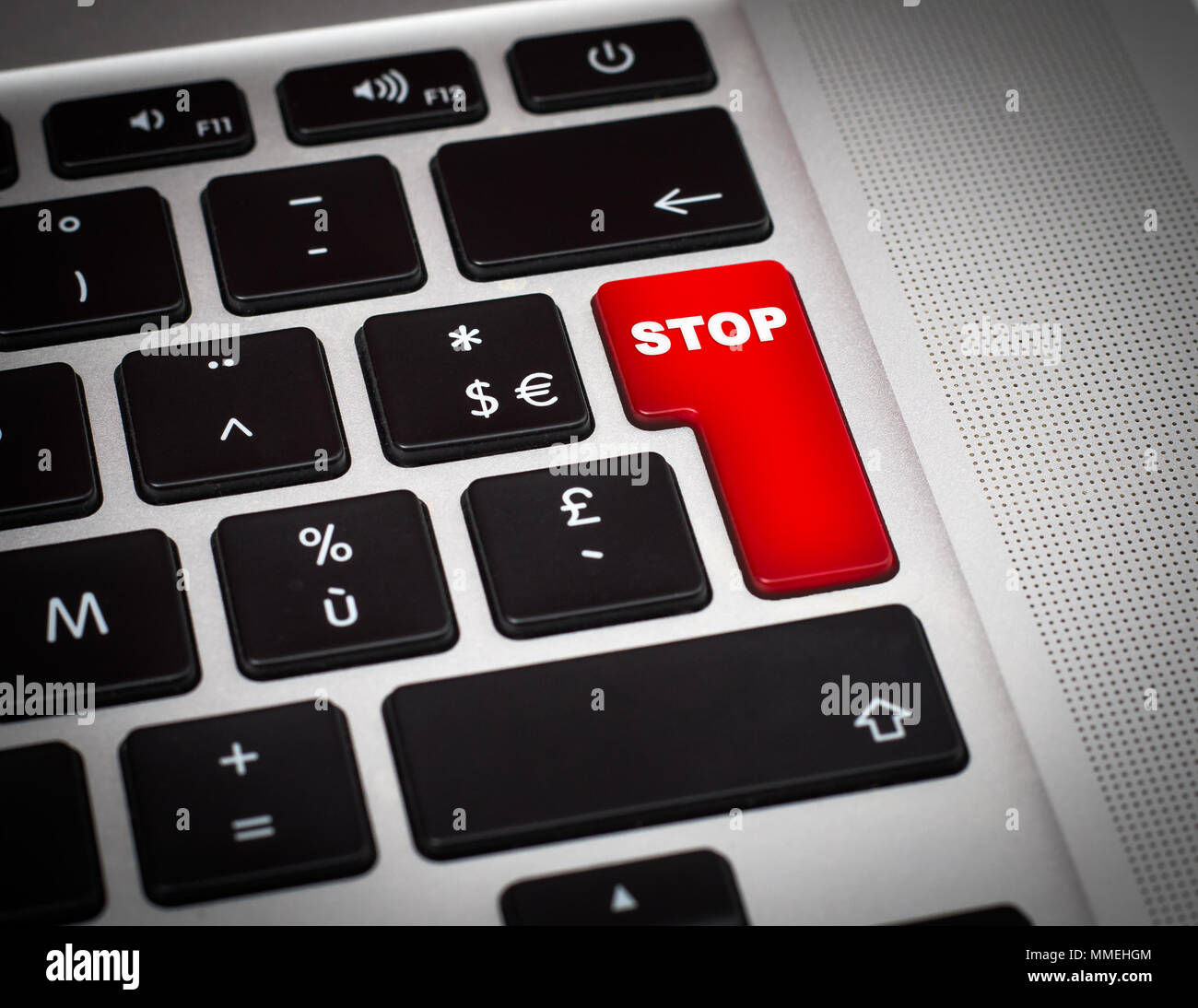 Red button with stop word on the keyboard close-up Stock Photo - Alamy