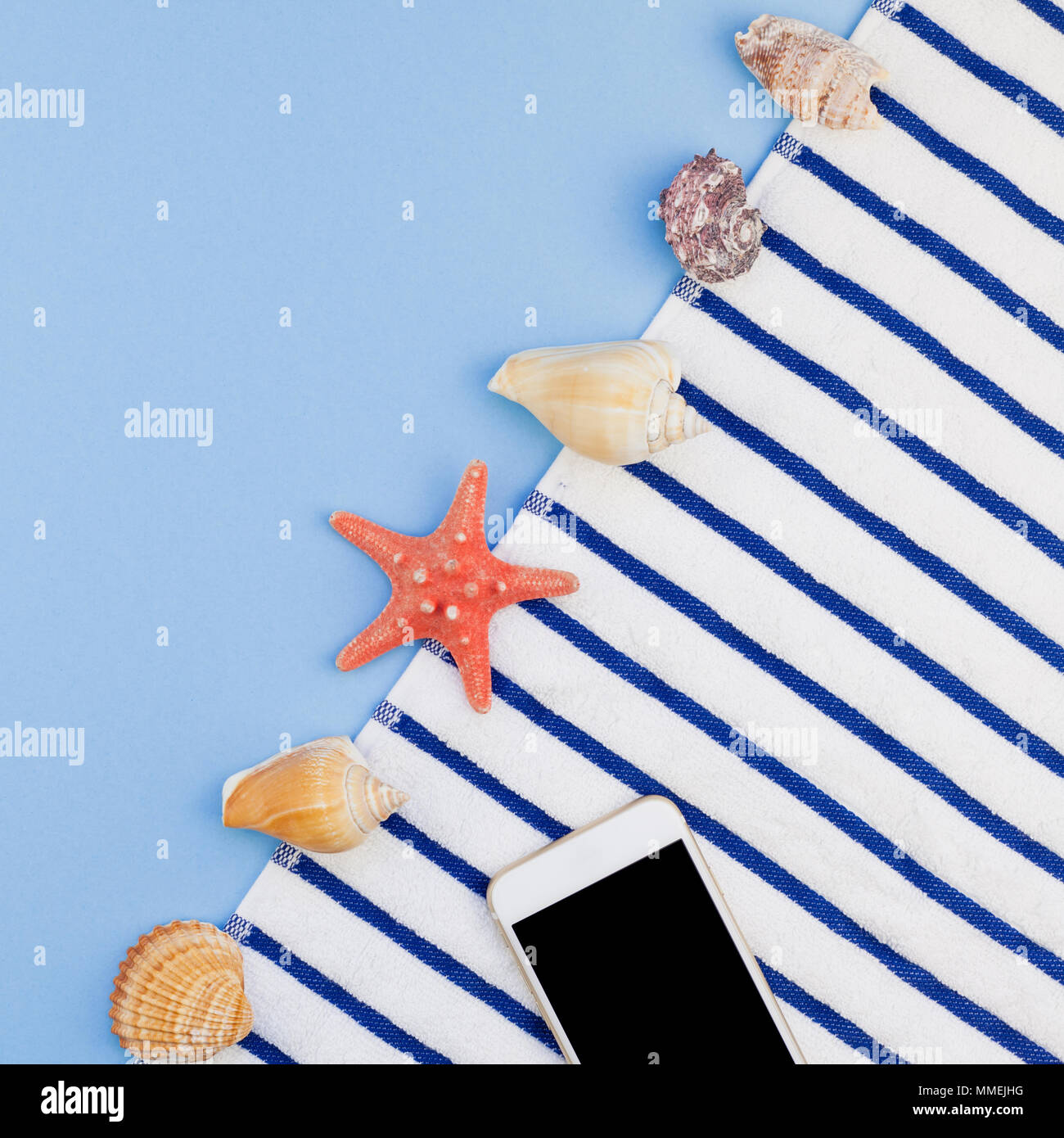 Creative square flat lay concept of summer travel vacations. Top view ...
