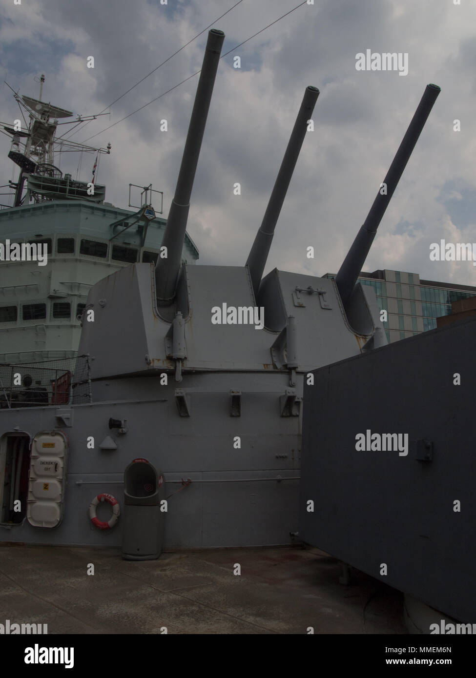HMS Belfast, a town class light cruiser, moored in the River Thames ...
