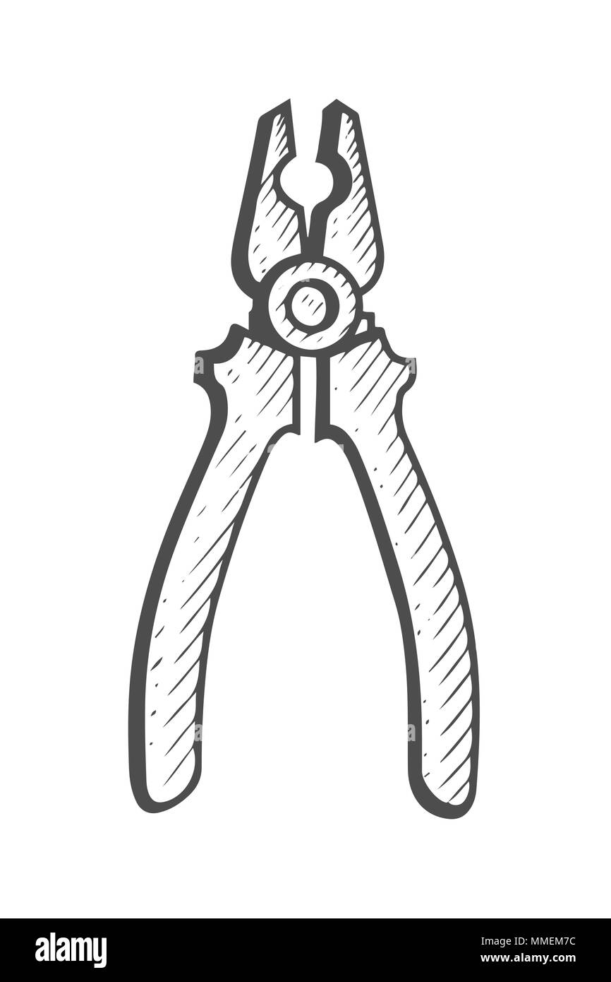 Pliers. Hand drawn in a graphic style. Vintage vector engraving ...