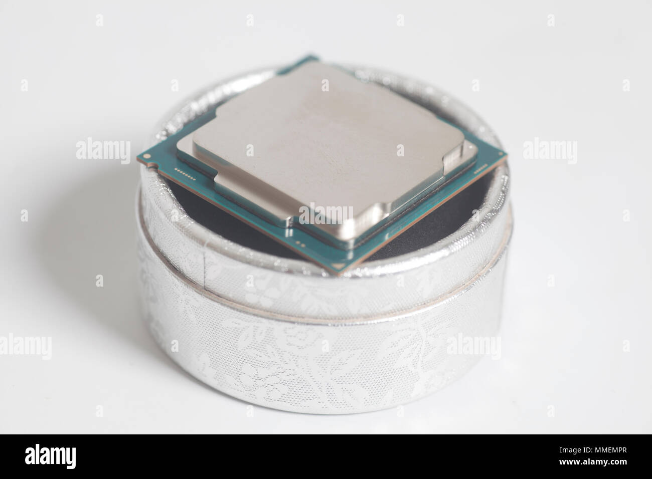 Central processing unit CPU processor microchip on the packaging box on ...