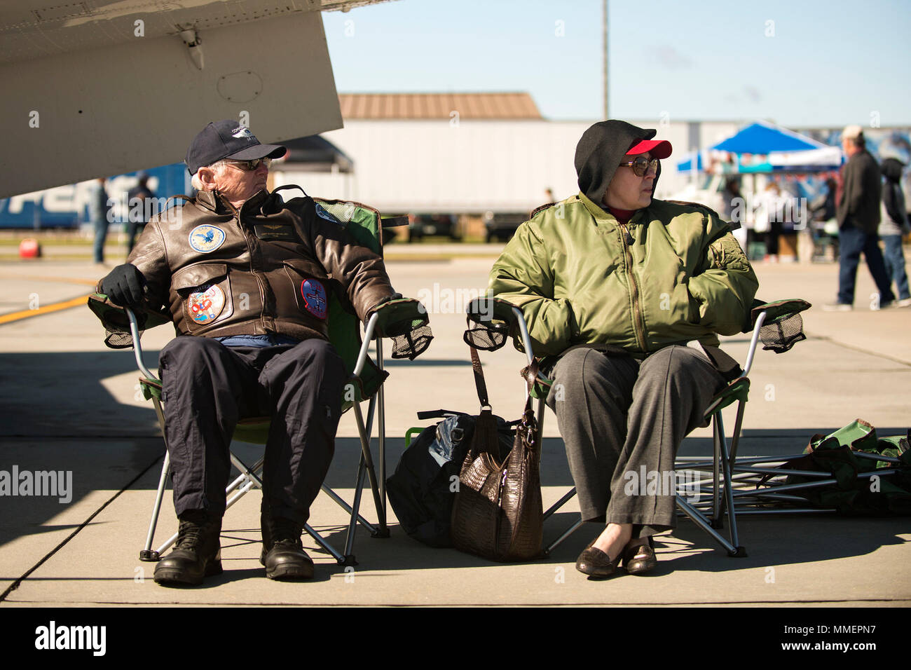 Buddy Bryan, left, and his wife, Charlotte, watch as an aircraft ...