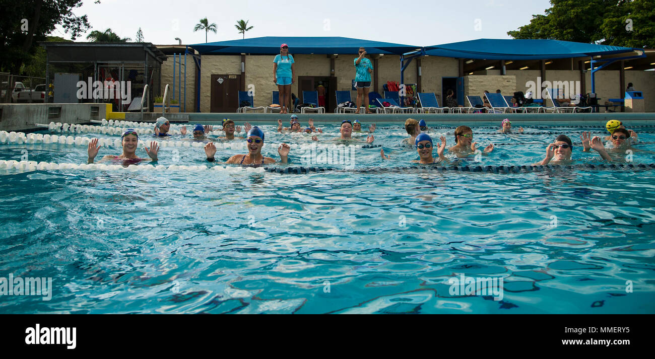 Members of the Hickam Hurricanes practice treading water at Scott Pool ...