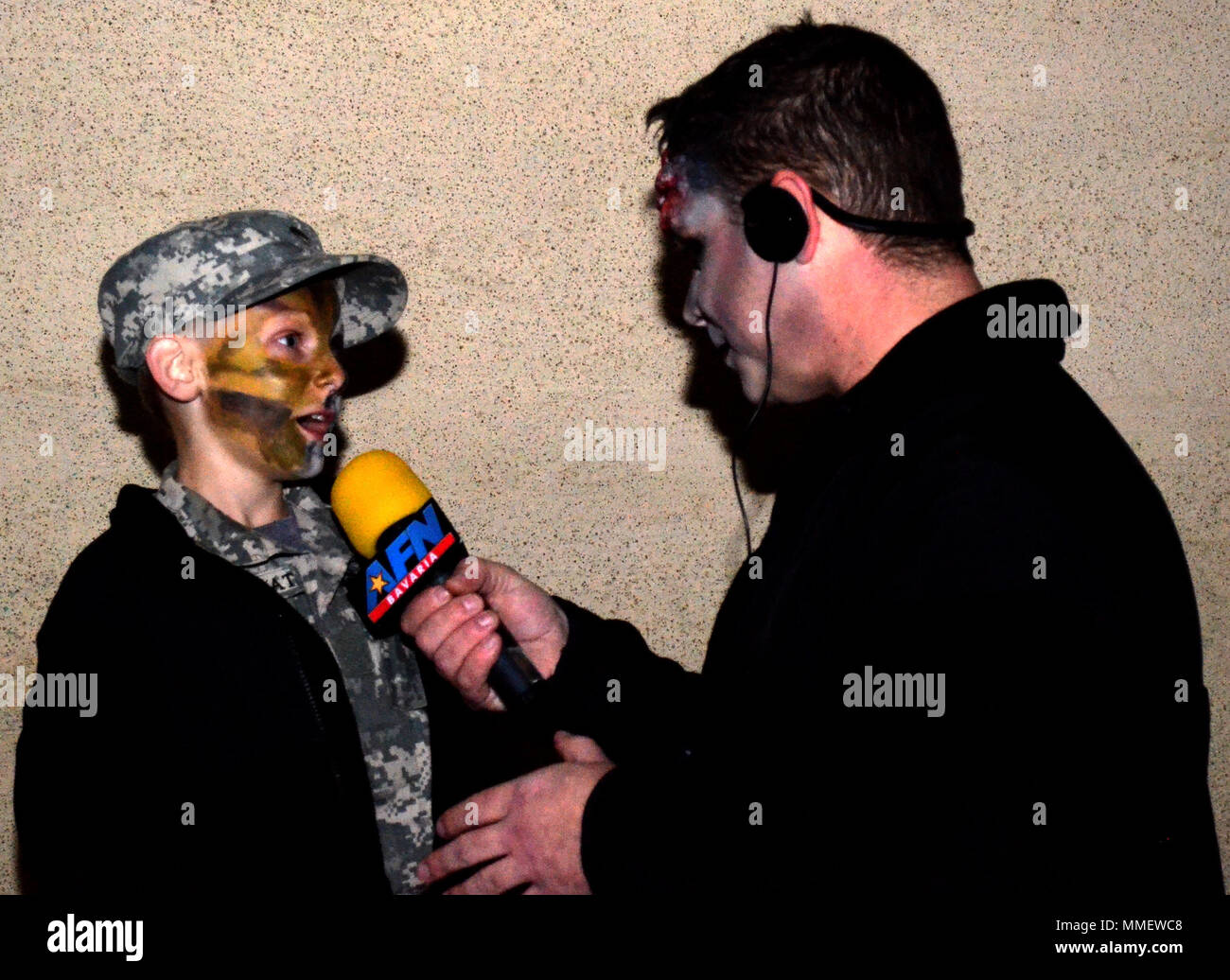 Six-year-old Bently Raven is interviewed by Armed Forces Network (AFN ...