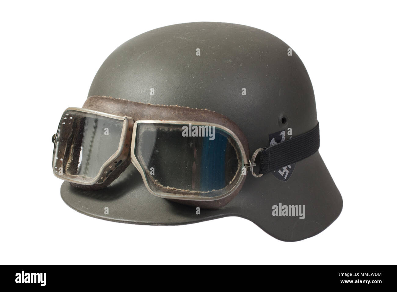 nazi german helmet with protective goggles Stock Photo - Alamy