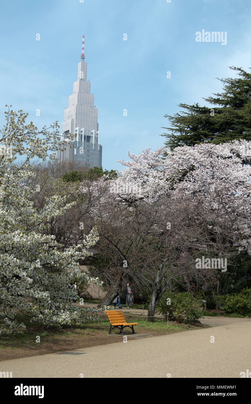 The NTT Docomo tower from Shinjuku Gyoen National Garden, Tokyo Stock ...