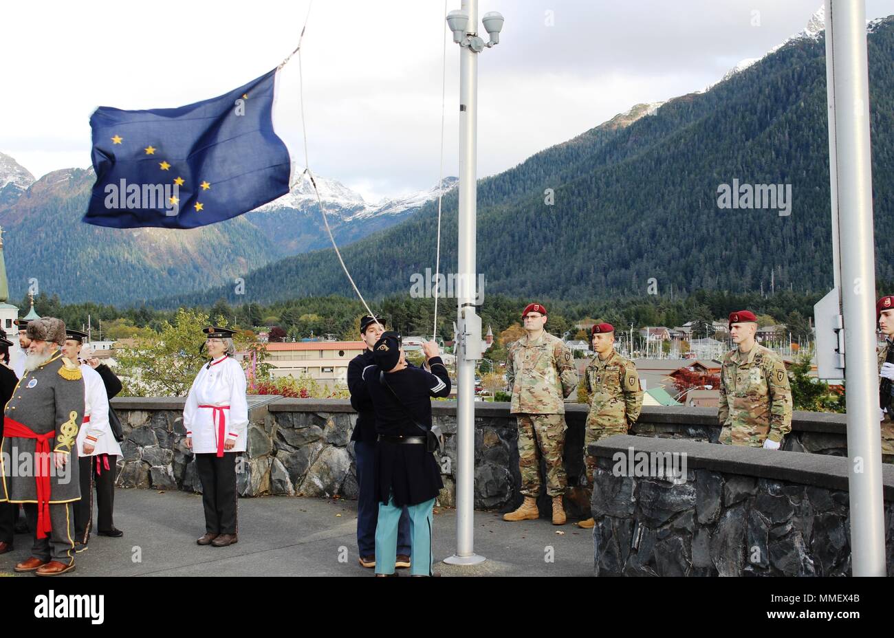 Reenactors portray Russian Empire delegates who stand aside while U.S ...