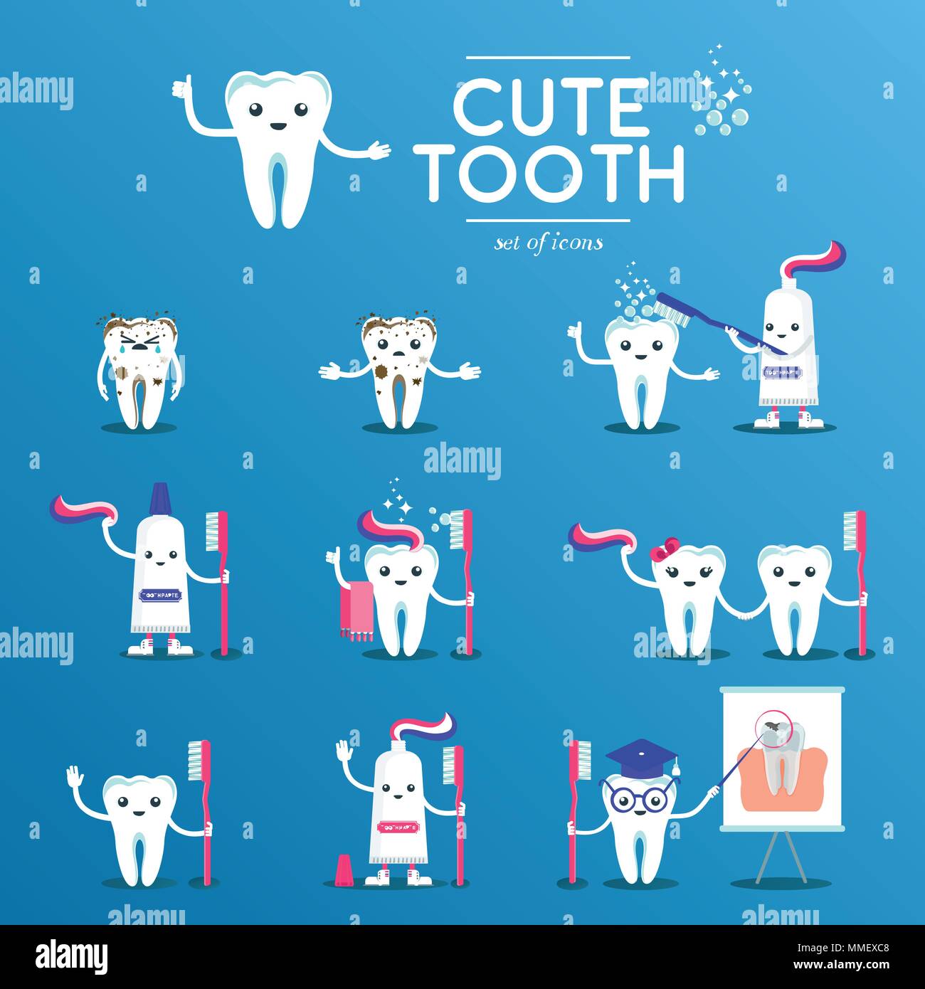 Cute happy smiling tooth set Stock Vector Image & Art - Alamy