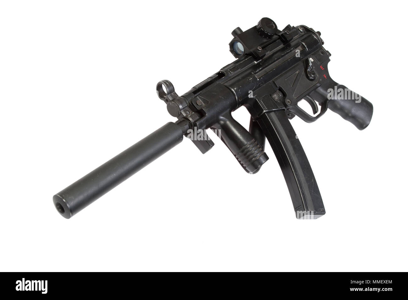 submachine gun with silencer isolated on a white background Stock Photo ...