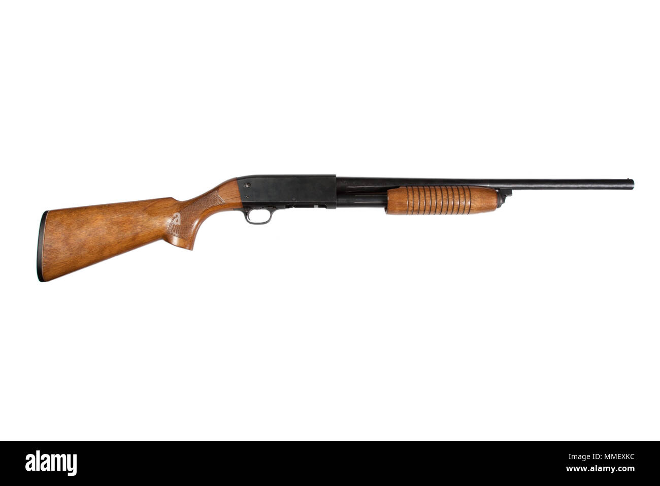 pump action shotgun isolated on white Stock Photo - Alamy