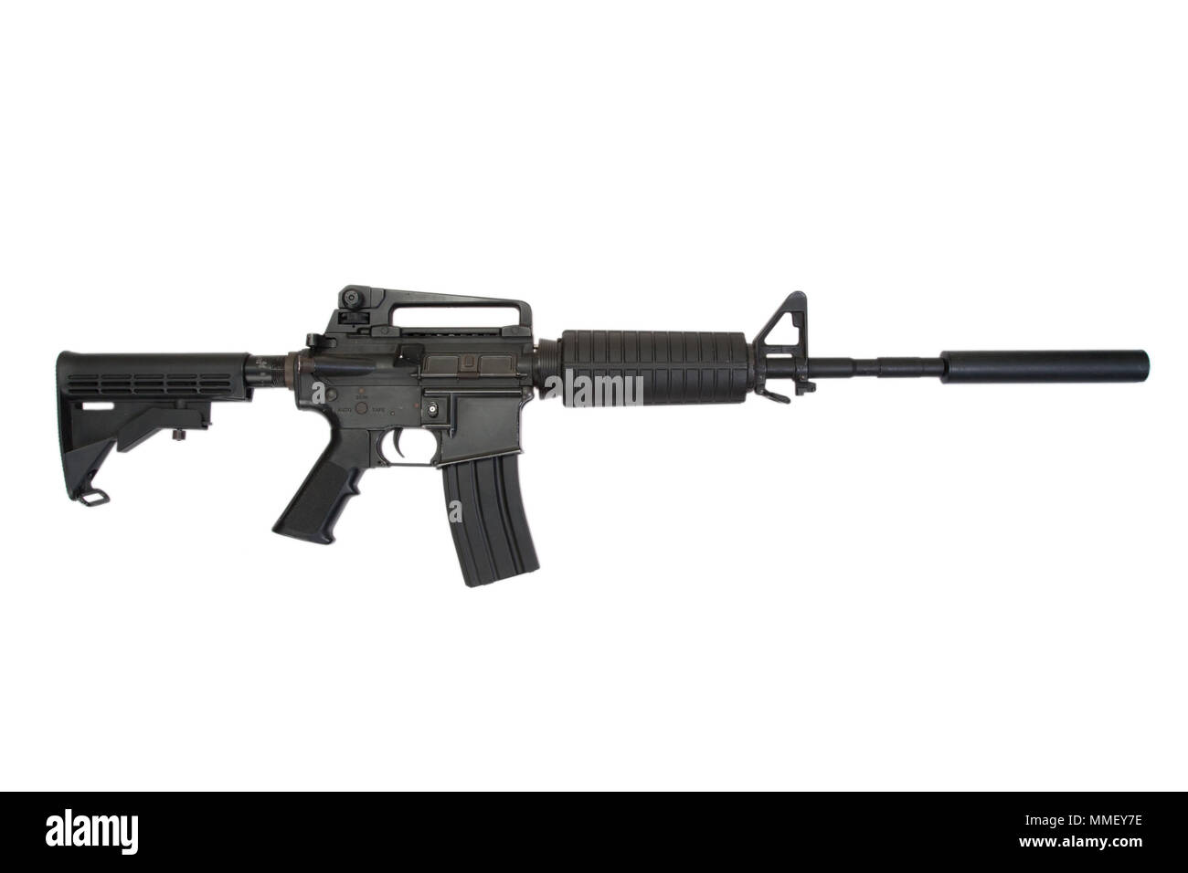 rifle with silencer isolated on a white background Stock Photo - Alamy