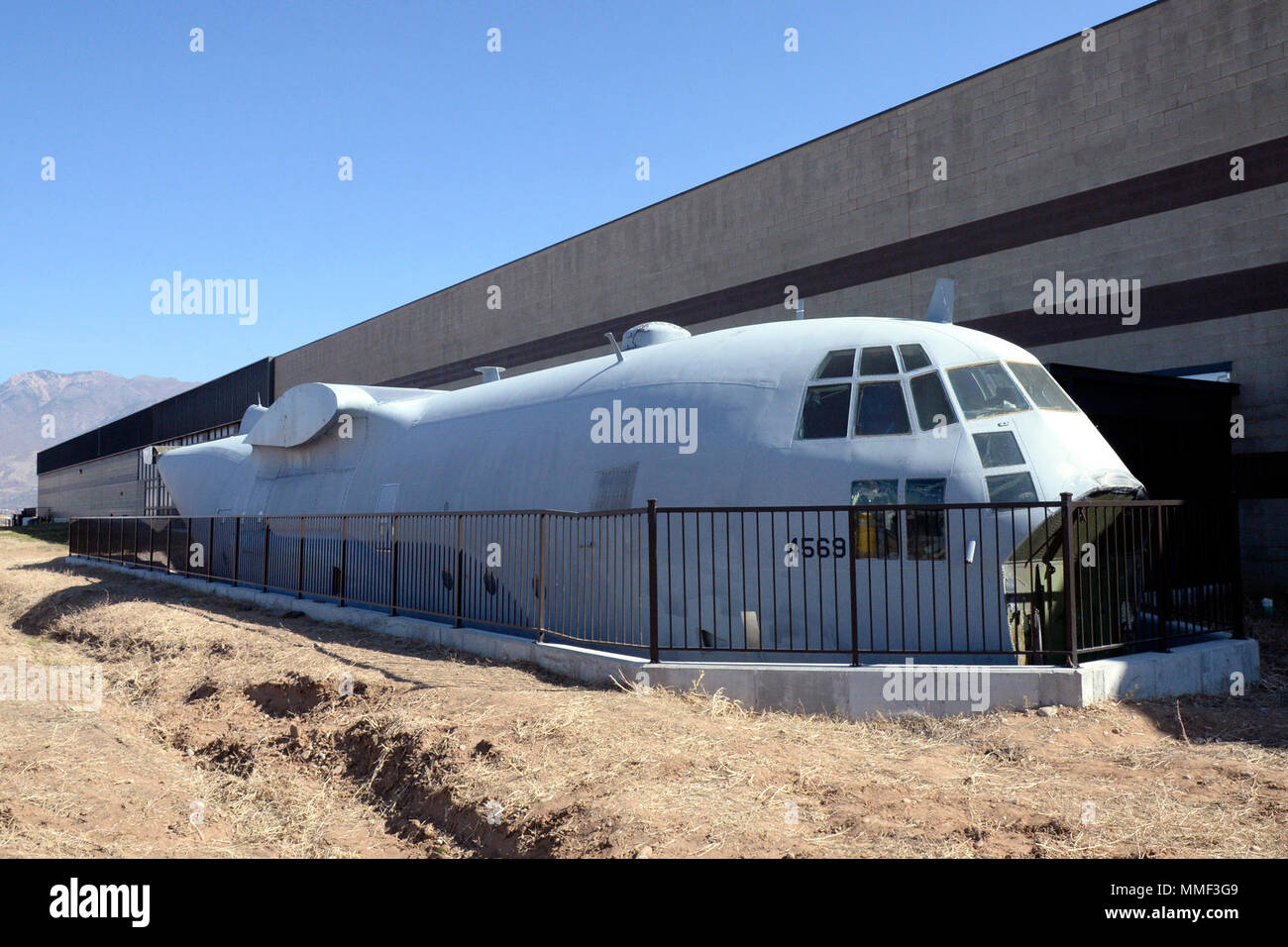 A C-130 Hercules aircraft fuselage sits outside the Hill Aerospace ...