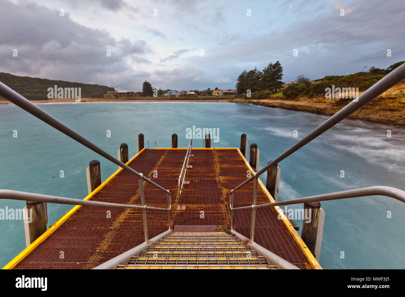 The Port Campbell jetty bridge wharf on the Great Ocean Road on 3rd May ...