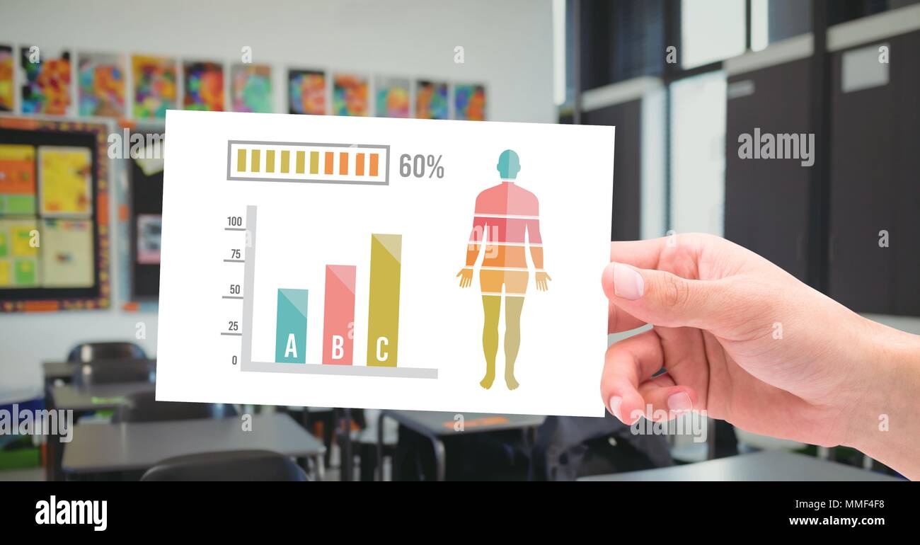 Human Body Chart statistics and hand holding education card in ...