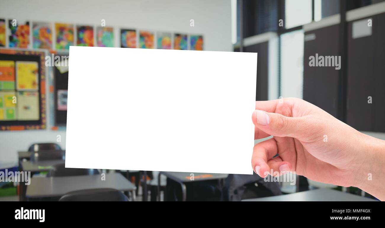 hand holding education card in classroom Stock Photo - Alamy