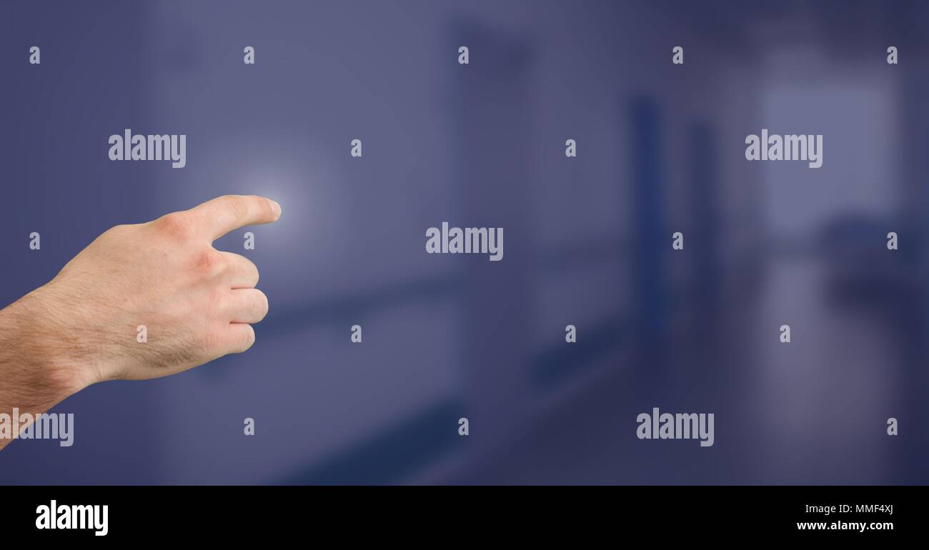 hand touching air on blue background Stock Photo - Alamy