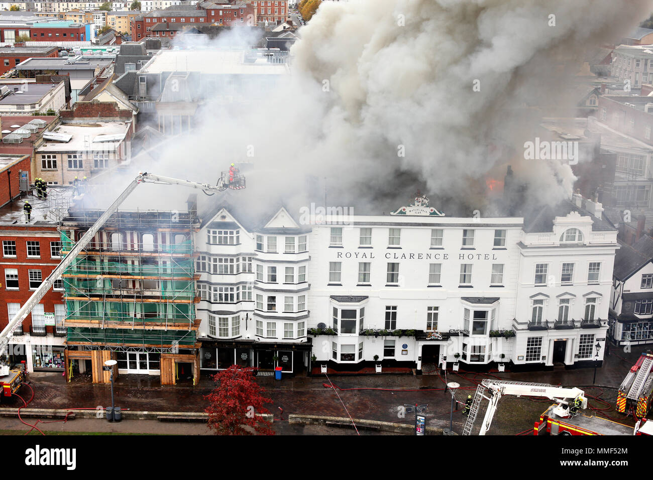 Fire ravages the Royal Clarence Hotel on 28 October 2016 in Exeter ...