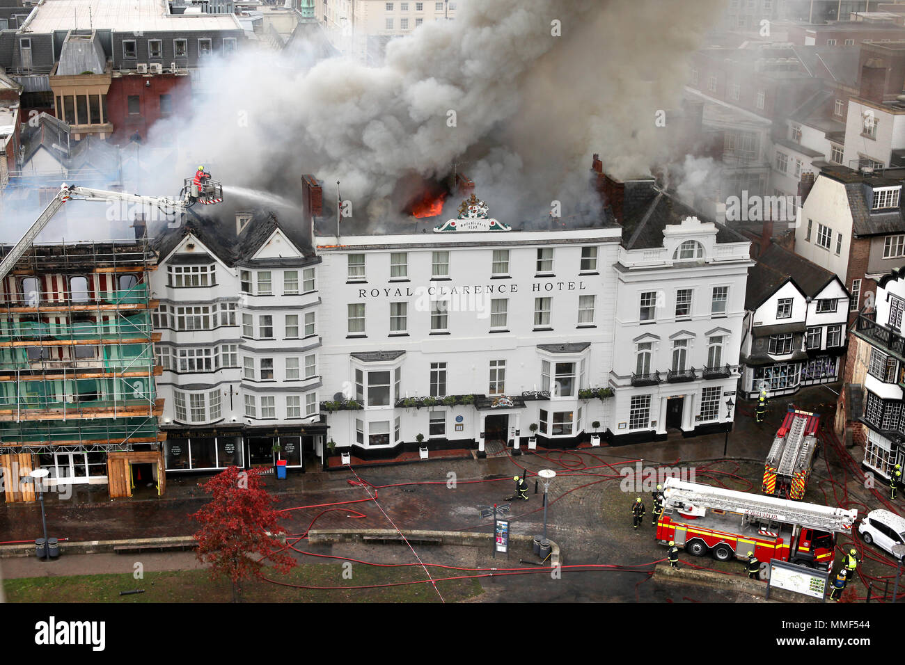Fire ravages the Royal Clarence Hotel on 28 October 2016 in Exeter ...