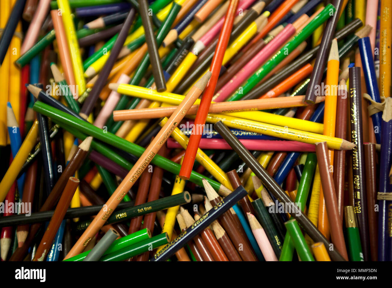 Still life of a collection of colored pencils Stock Photo - Alamy