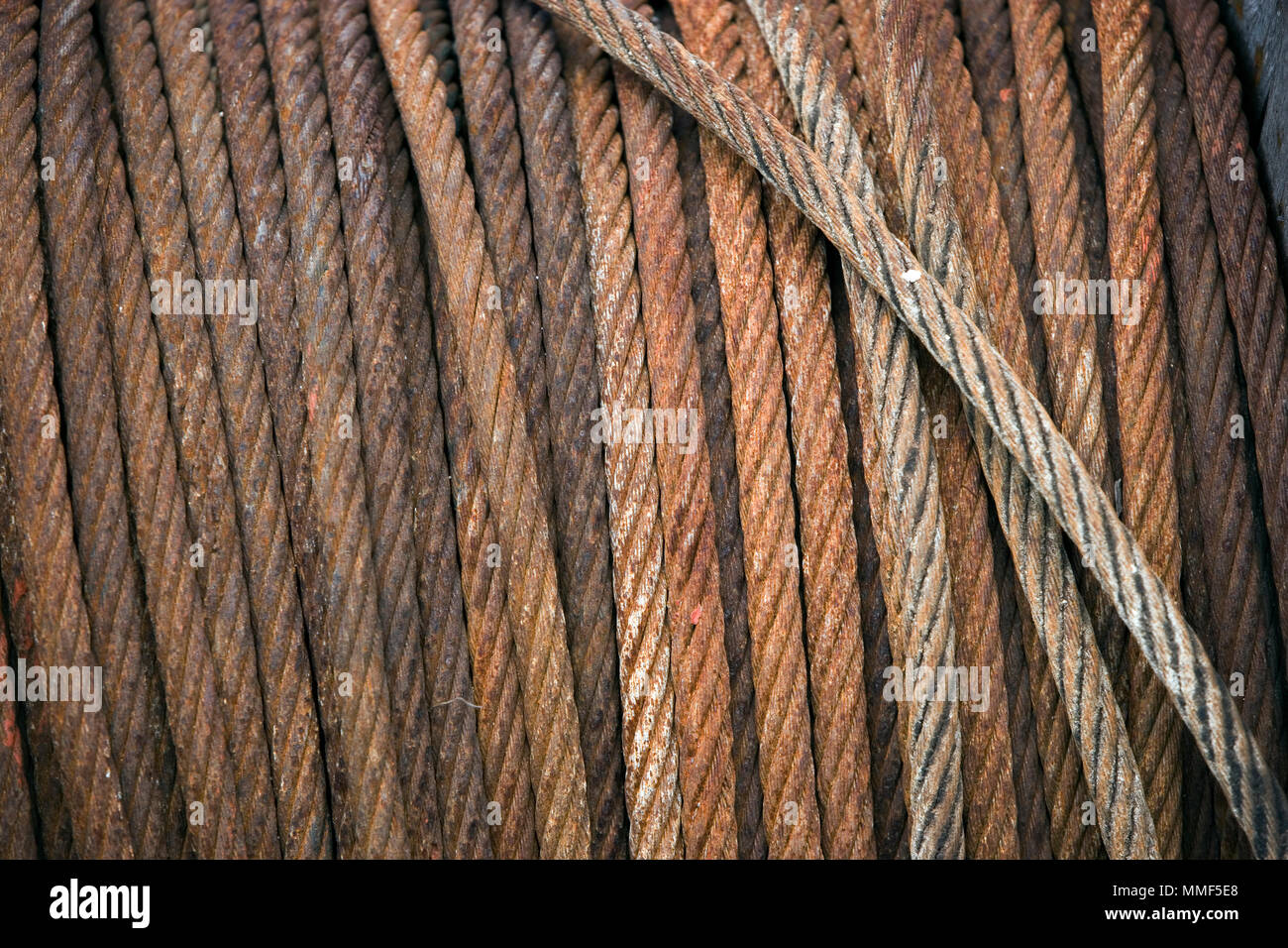 Still life of a reel of rusted steel rope Stock Photo - Alamy